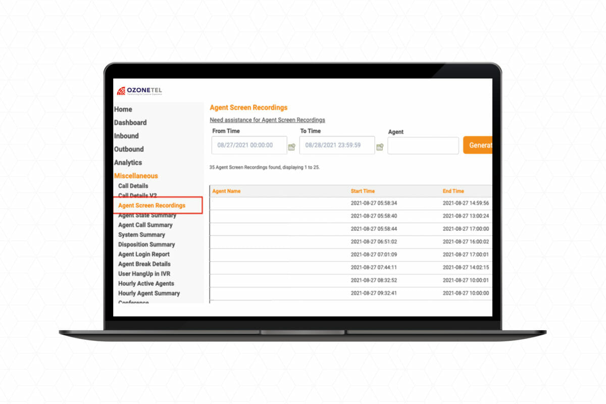 Contact Center Screen Recording